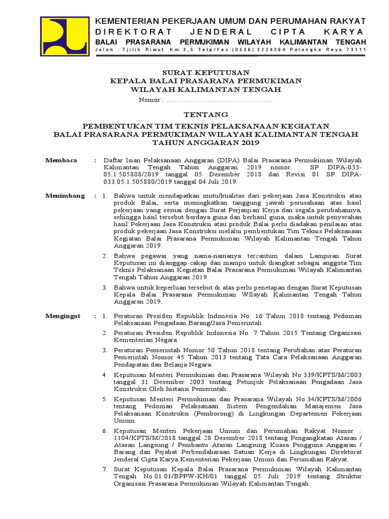 SK Pembentukan Tim Teknis 2019 | PDF