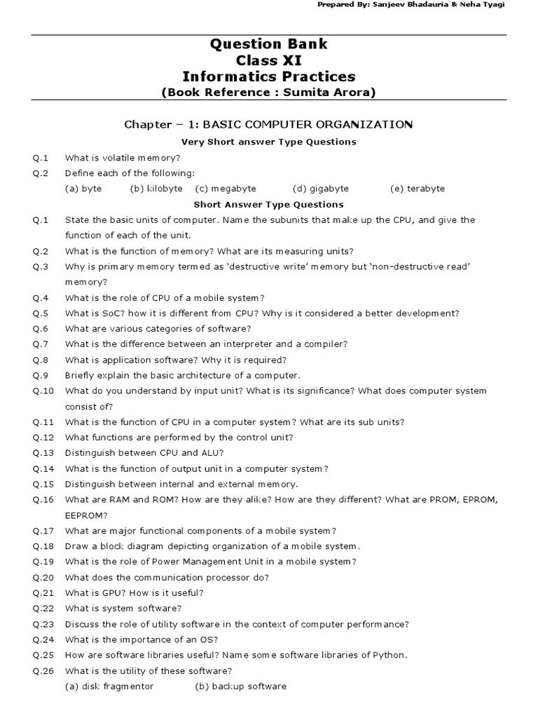 Class 11 IP Chapter 1 Question Bank | PDF | Data Management | Computer ...