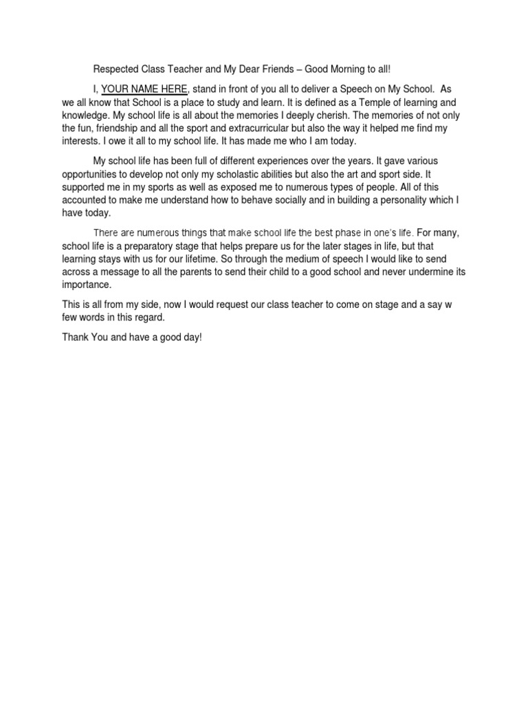 Respected Class Teacher and My Dear Friends | PDF