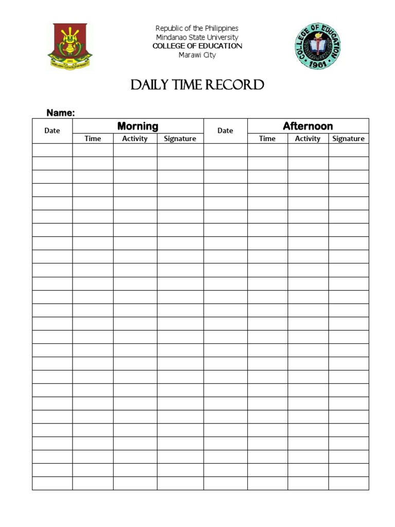 Daily Time Record: Morning Afternoon | PDF