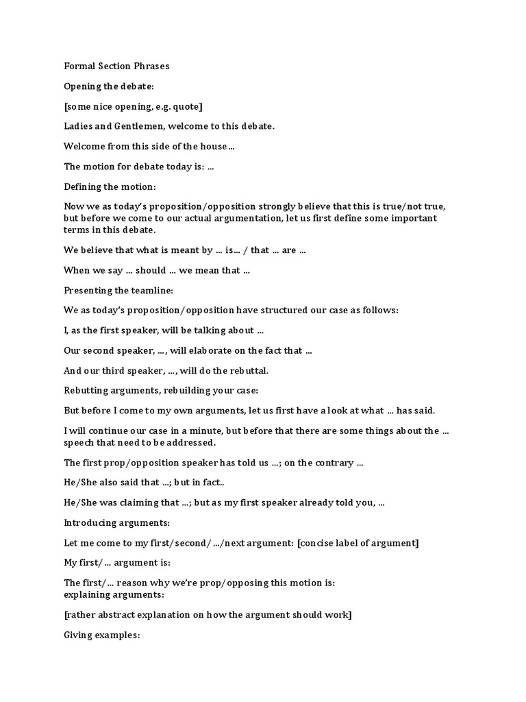 Useful Phrases For Debate | PDF | Argument | Reason