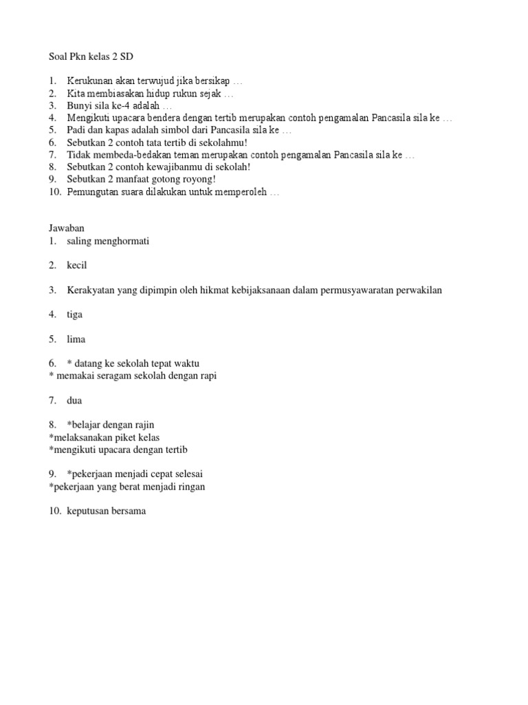 Soal PKN Kelas 2 SD | PDF