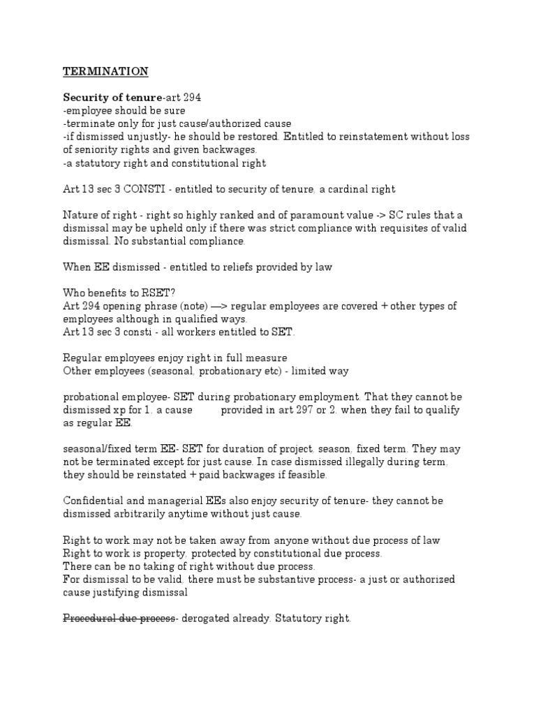 Termination Security of Tenure-Art 294 | PDF | Layoff | Mitigating Factor