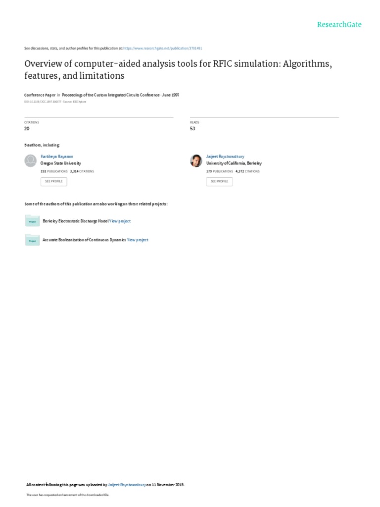 Overview of Computer-Aided Tools For RFIC Simulation | PDF