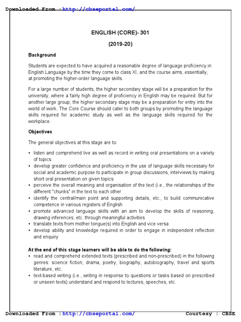 English (Core) - 301 (2019-20) : Downloaded From | PDF | Question ...