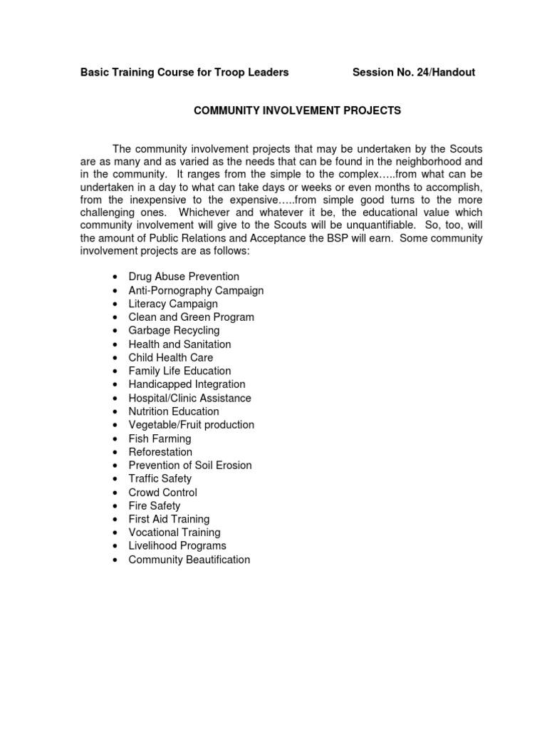 Basic Training Course For Troop Leaders Session No. 24/handout ...