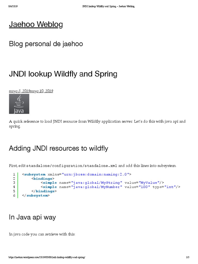 Jndi Lookup Wildfly Spring Pdf Java Programming Language Areas Of Computer Science