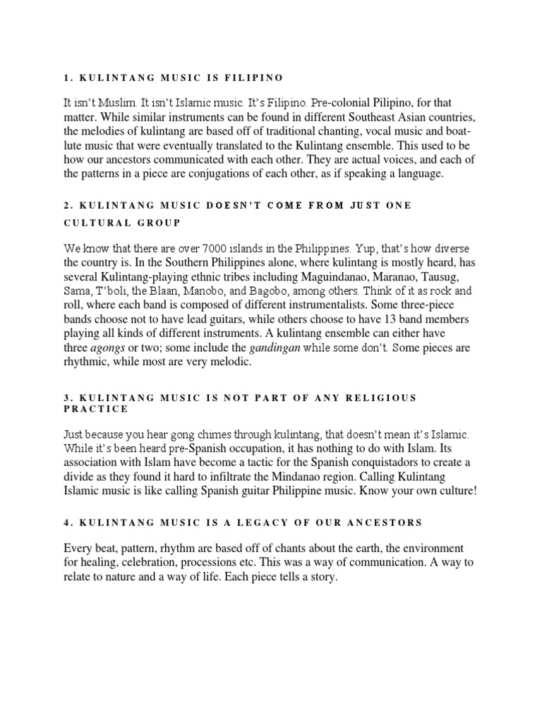 Understanding Kulintang Music Heritage | PDF | Performing Arts ...