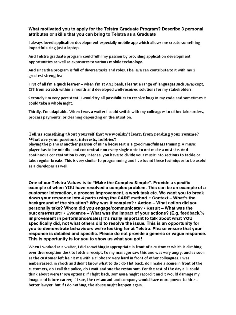 Telstra Graduate Program Interview Insights | PDF | Virtual Reality ...