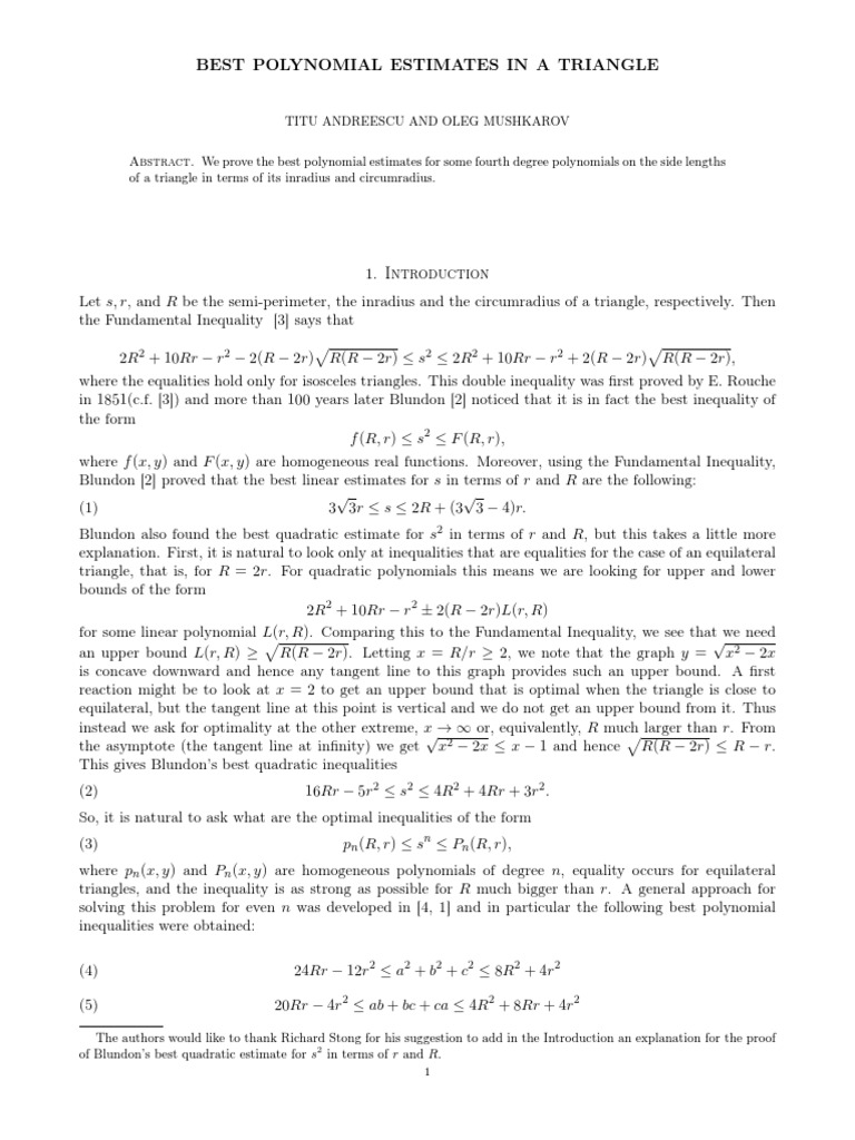 Optimal Polynomial Bounds in Triangles | PDF | Polynomial | Tangent