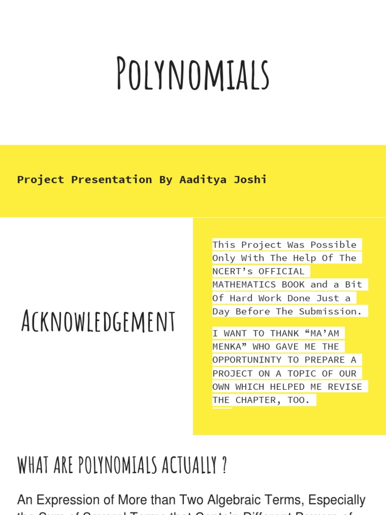 Polynomials: Project Presentation by Aaditya Joshi | PDF | Polynomial ...