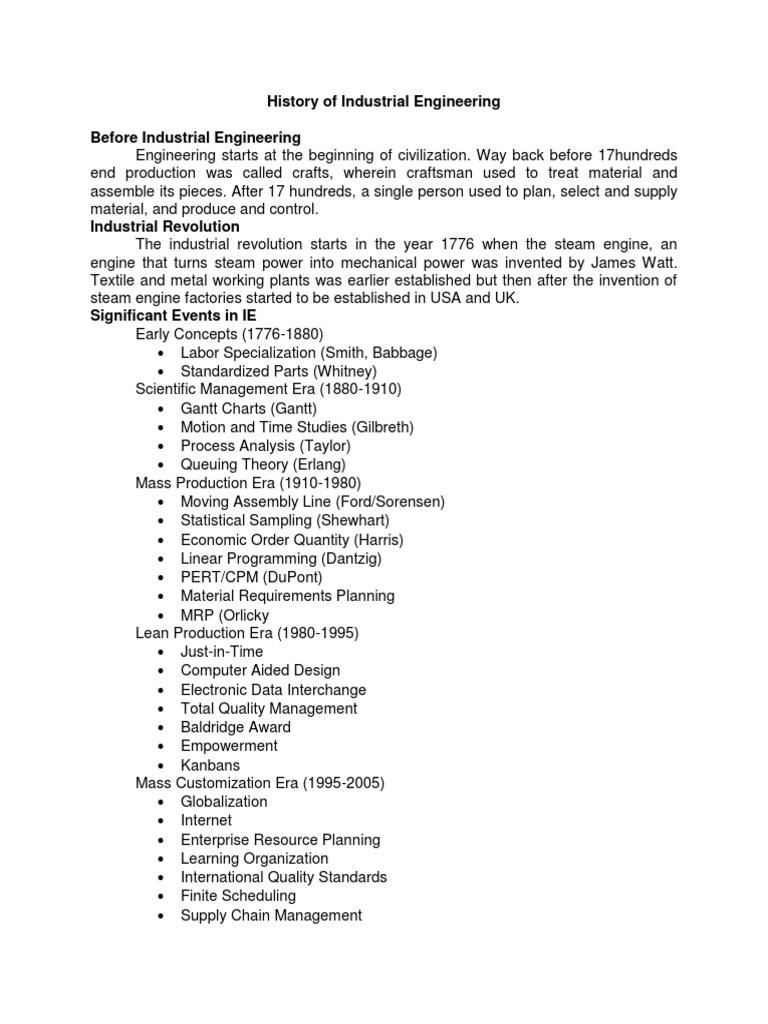 History of Industrial Engineering | PDF | Industrial Engineering ...
