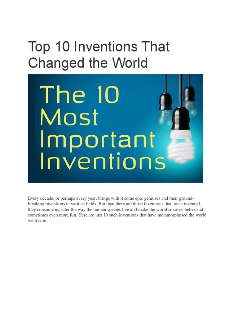 Top 10 Inventions That Changed The World