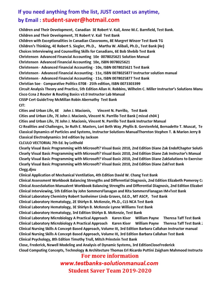 Updated List Test Banks and Solutions Manual (Student Saver Team 2019 ... Updated List Test Banks and Solutions Manual (Student Saver Team 2019 ...