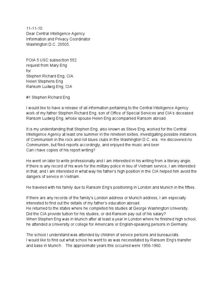 Redacted FOIA Requested CIA Eng | PDF | Central Intelligence Agency ...