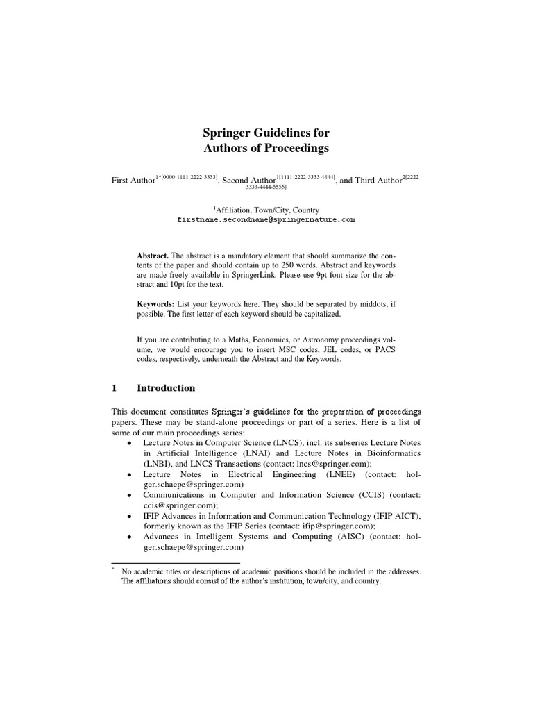 Springer Guidelines For Authors of Proceedings | PDF | Citation ...