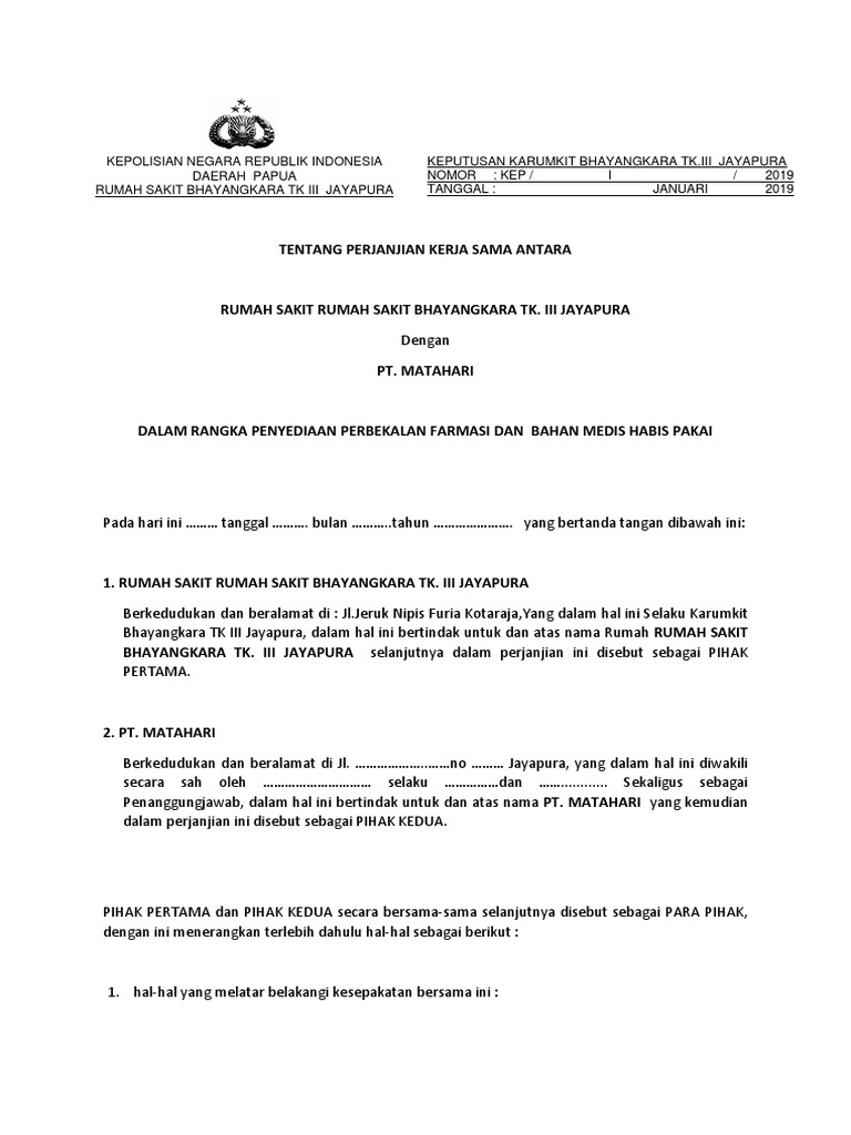 Contoh MOU Kerjasama RS Dengan PBF Atau Distributor Farmasi | PDF