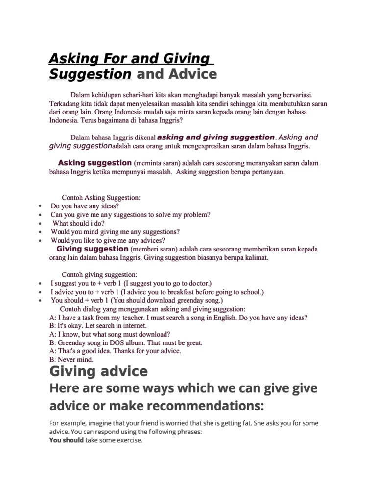 Asking For and Giving Suggestion PDF | PDF | Human Body | Syntactic ...