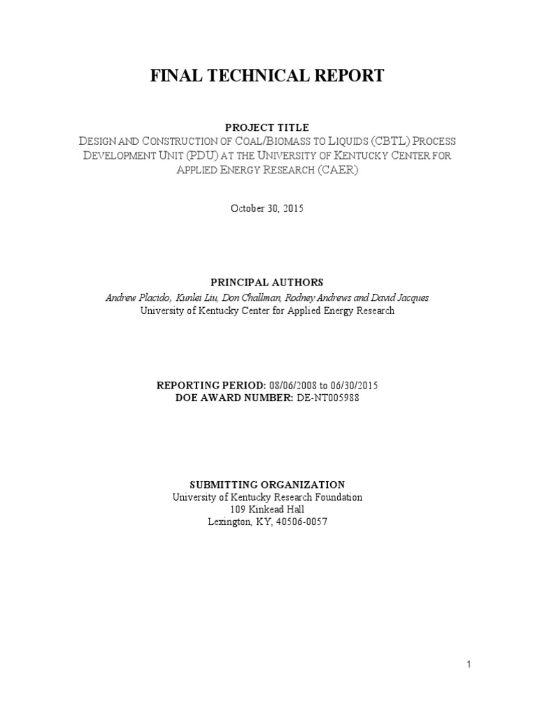 Final Technical Report: D C C /B L (CBTL) P D U (PDU) U K C A E R (CAER ...