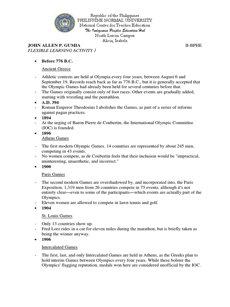 Timeline of The Olympic Games | PDF | Olympic Games | International ...