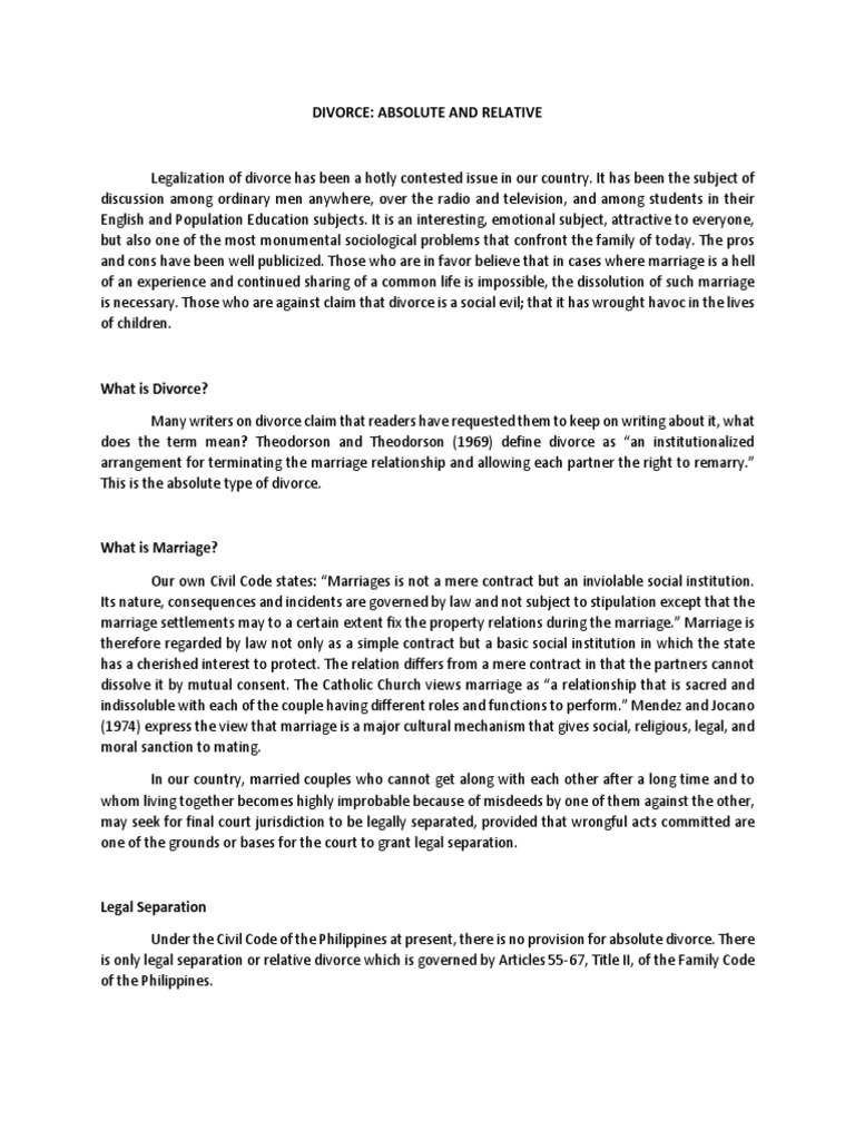 DIVORCE Position Paper | PDF | Divorce | Marriage