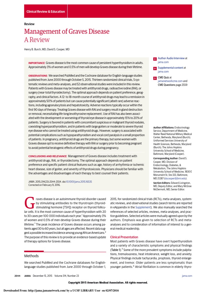 Management of Graves Disease 2015 JAMA A | PDF | Hyperthyroidism ...