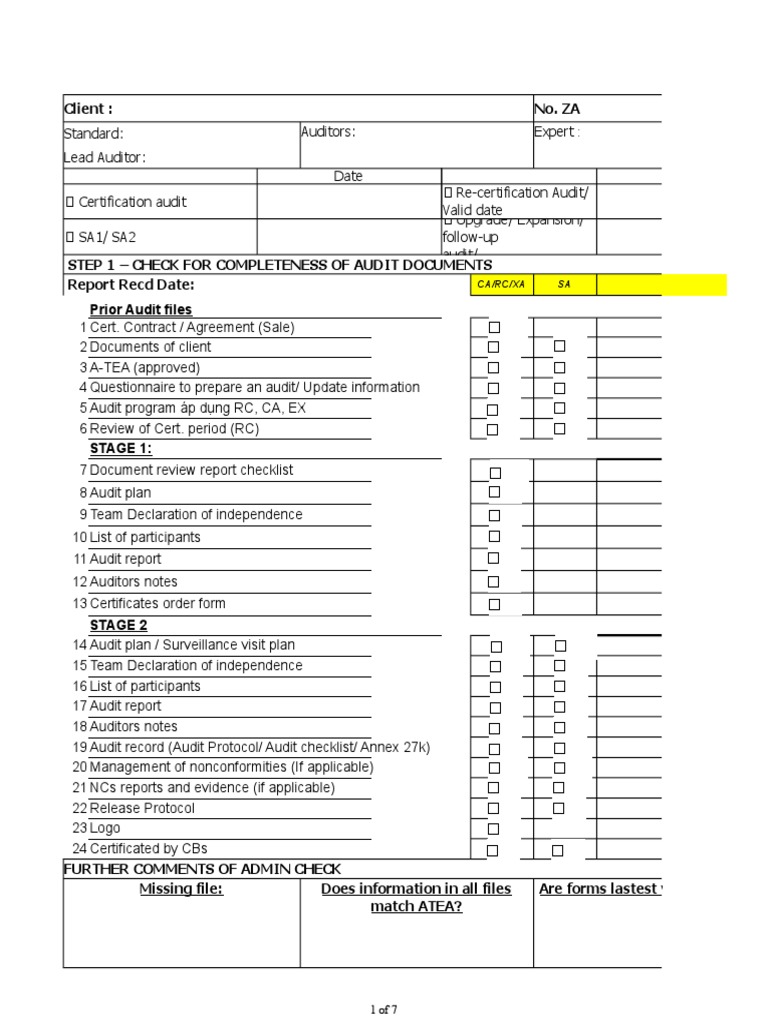 Checklist For Evaluation of Audit Documents | PDF | Auditor's Report ...