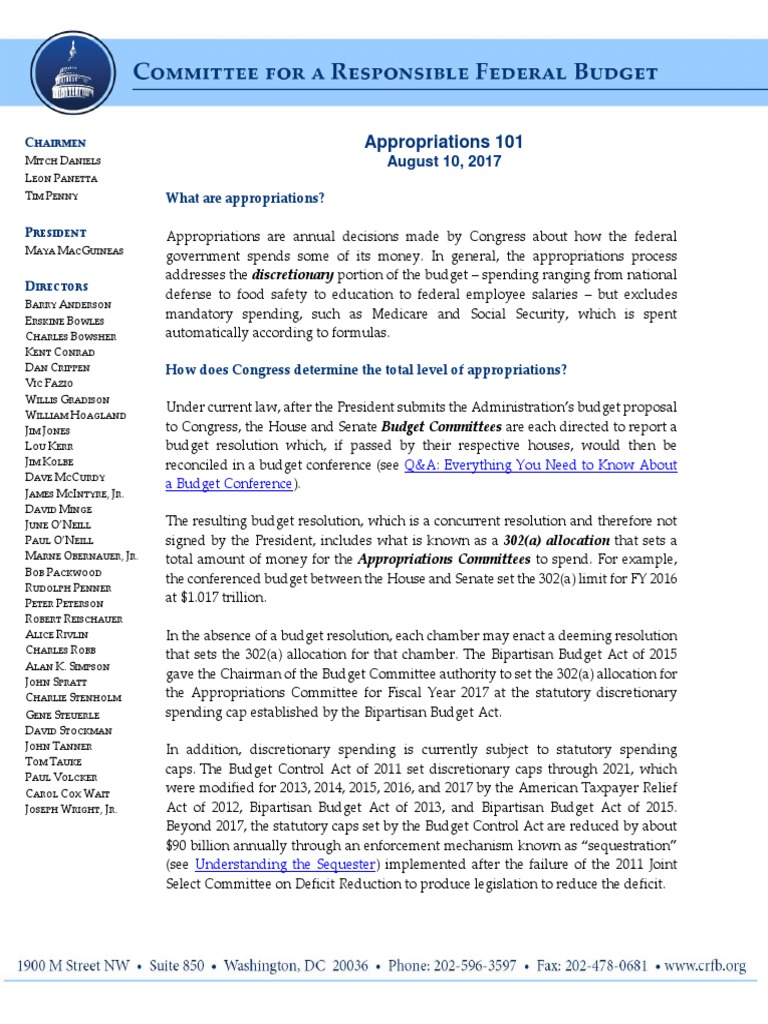 August 2017 Updated Appropriations 101 | PDF | Continuing Resolution ...