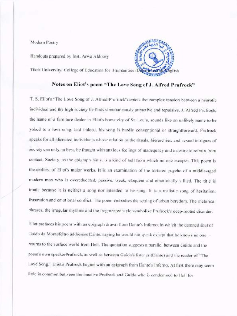 T. S. Eliot J. Alfred Prufrock | PDF