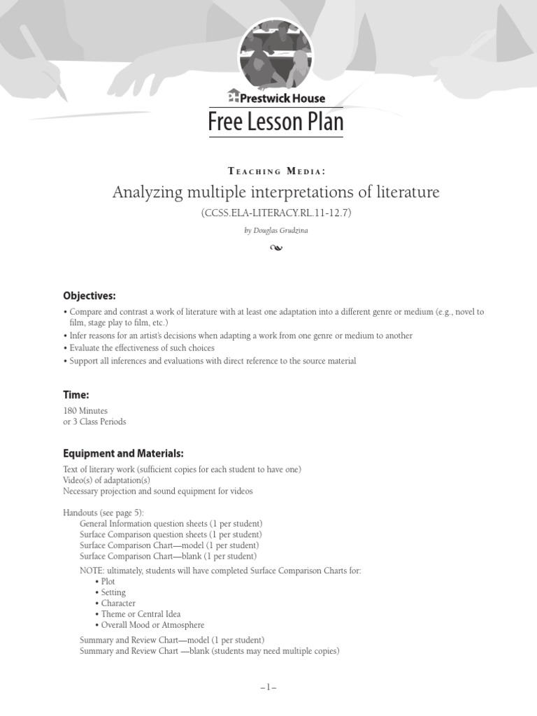 Free Lesson Plan July 2015 Teaching With Film Adaptations of Texts ...