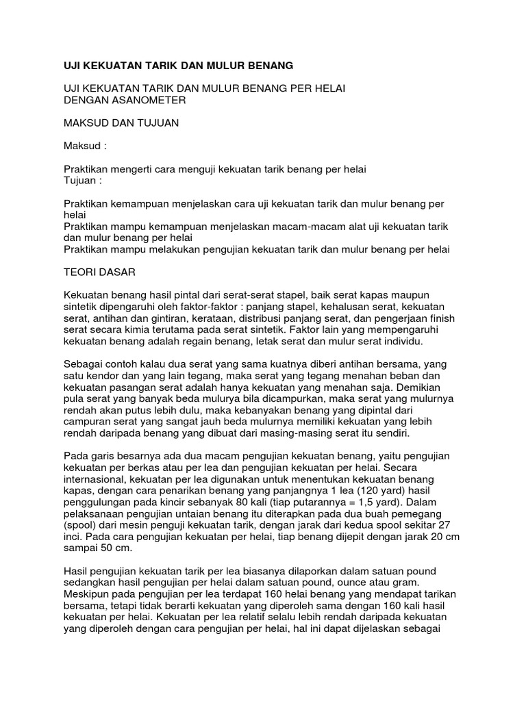 Uji Kekuatan Tarik Dan Mulur Benang | PDF | Sains & Matematika