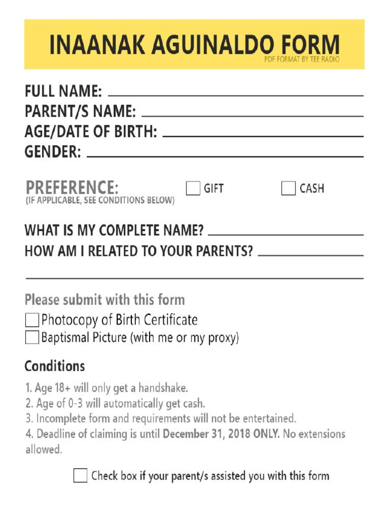 Inaanak Aguinaldo Form | PDF