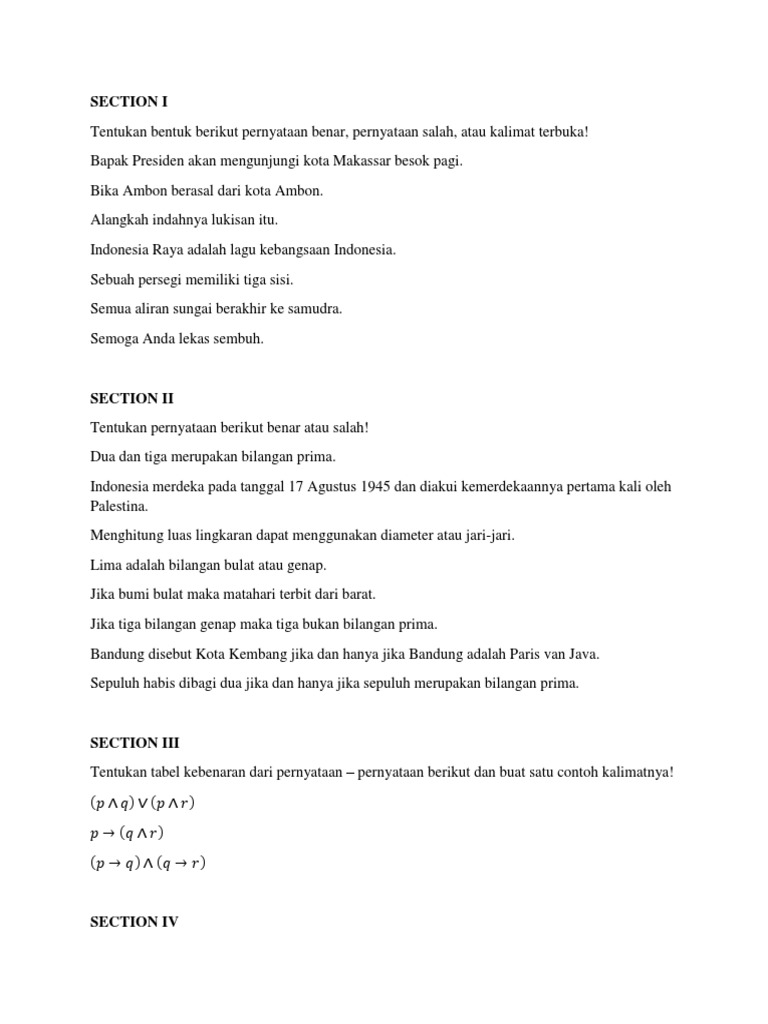 Latihan Soal Logika Matematika 1 | PDF