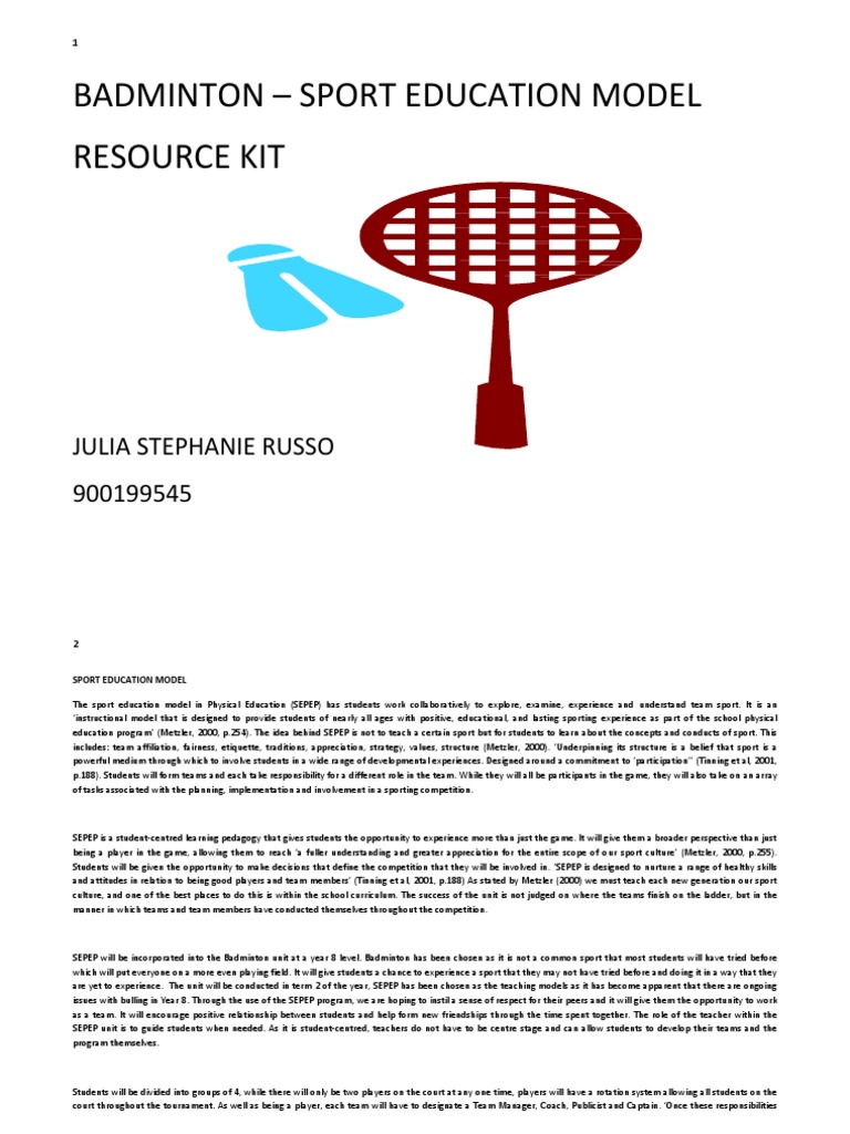 Badminton Sepep Plan | PDF | Sports | Learning