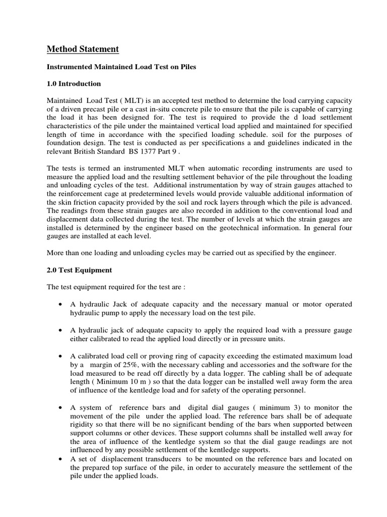 Method Statement - Instrumented MLT With Strain Gauges | PDF | Deep ...