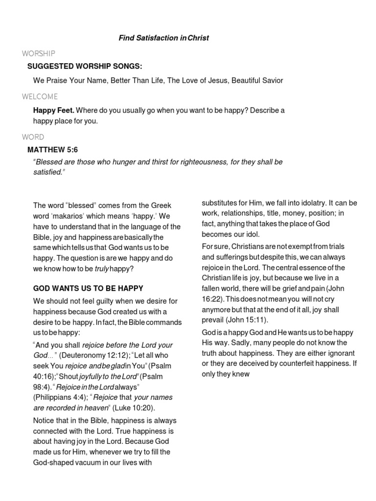 Worship: Find Satisfaction in Christ | PDF | Righteousness | Good Works