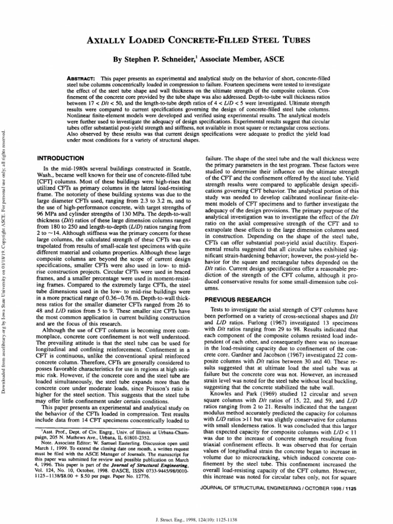 Axially Loaded Concrete-Filled Steel Tubes | PDF | Column | Strength Of ...