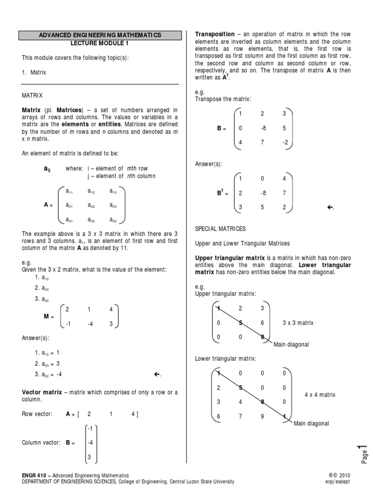Advanced Engineering Mathematics Lecture Module Part 1 Pdf Download