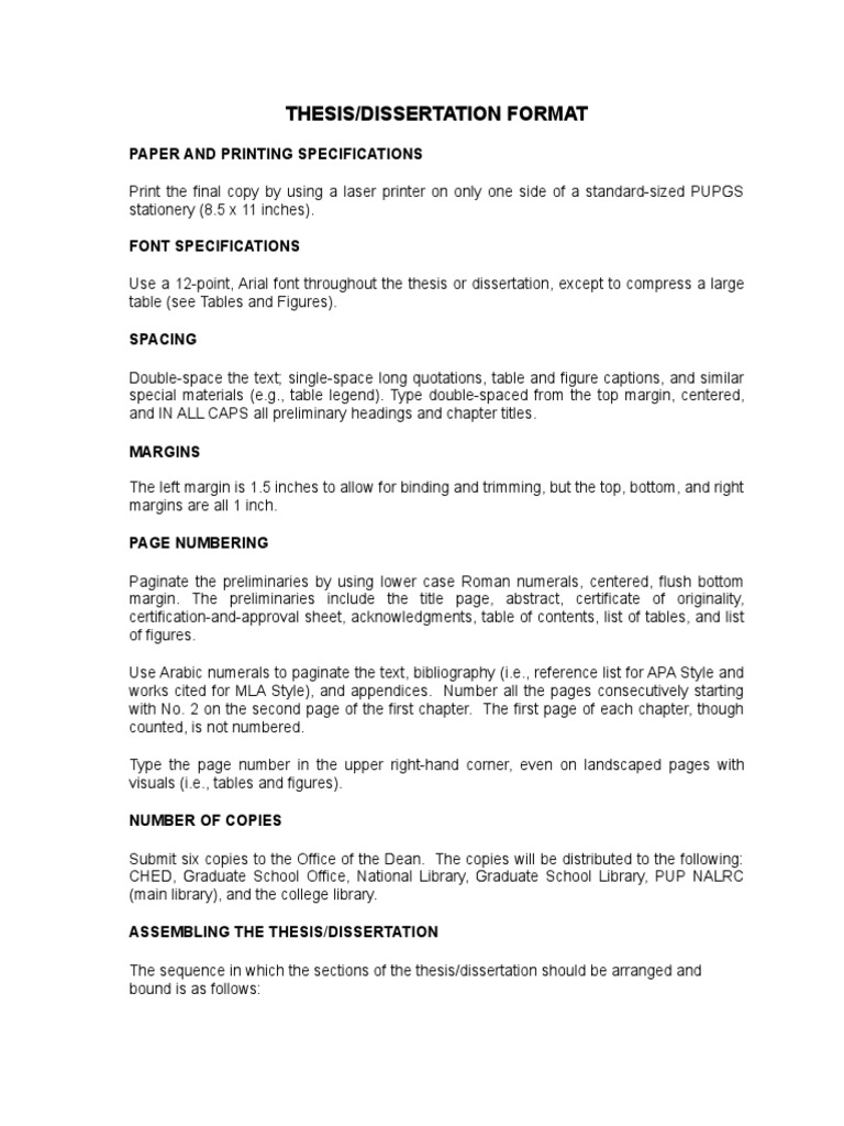 Thesis/Dissertation Format: Paper and Printing Specifications | PDF ...