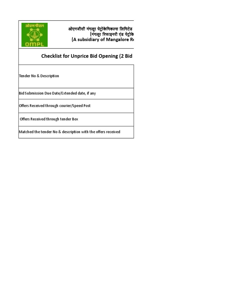 Checklist For Bid Opening | PDF