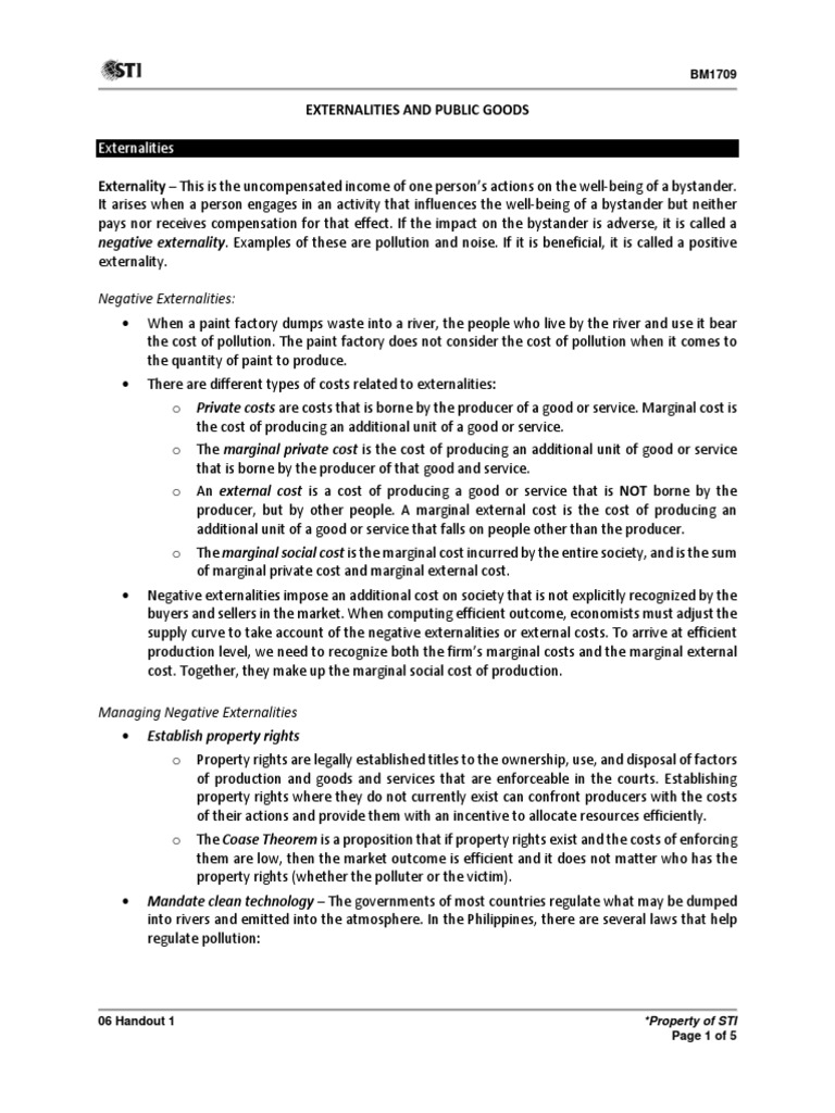 Externalities: Externalities and Public Goods | PDF | Externality | Public Good