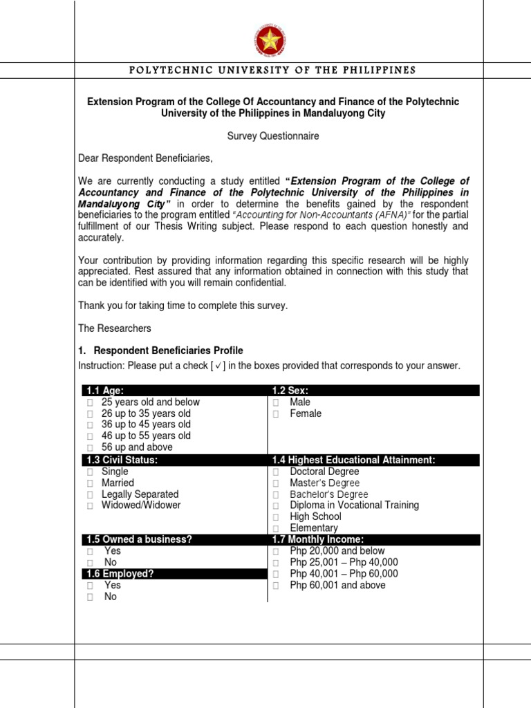 Survey Questionnaire Final | PDF | Balance Sheet | Payroll Tax