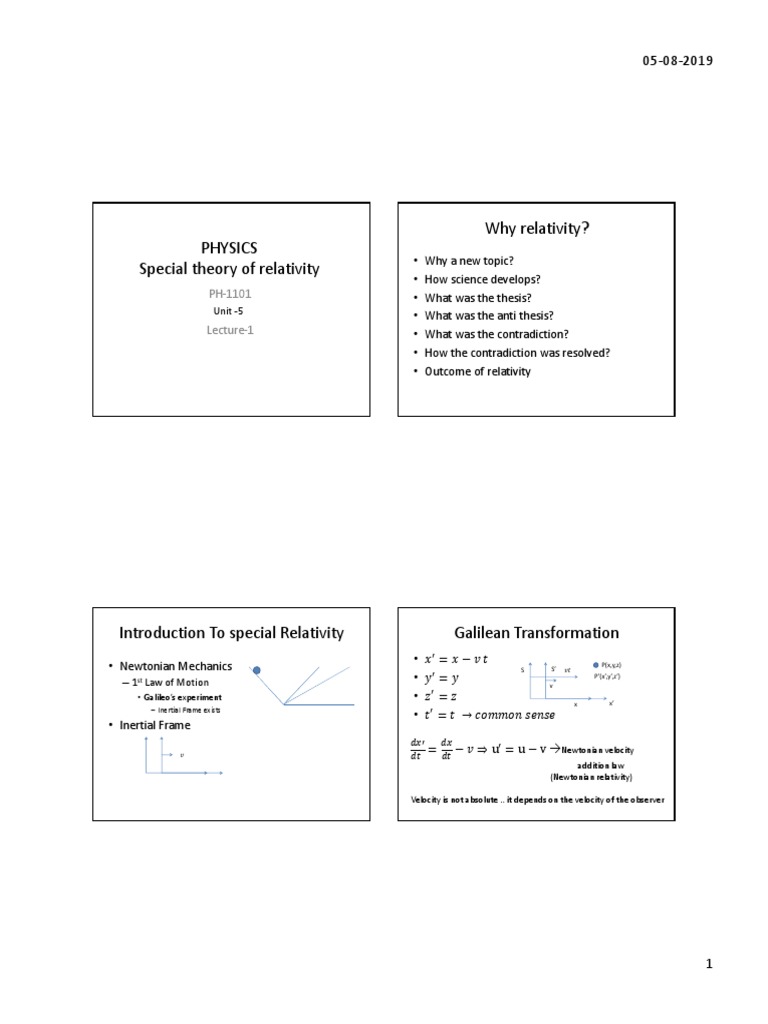 Outline Relativity-1 PDF | PDF | Special Relativity | Classical Mechanics