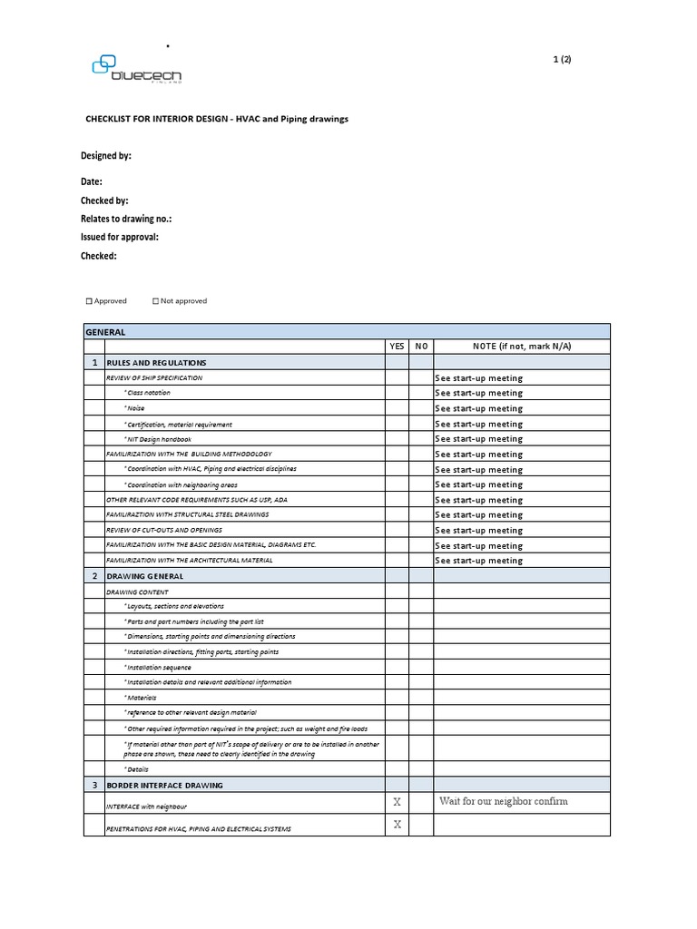 Example Checklist For Piping and HVAC Drawings in Interiour Design ...