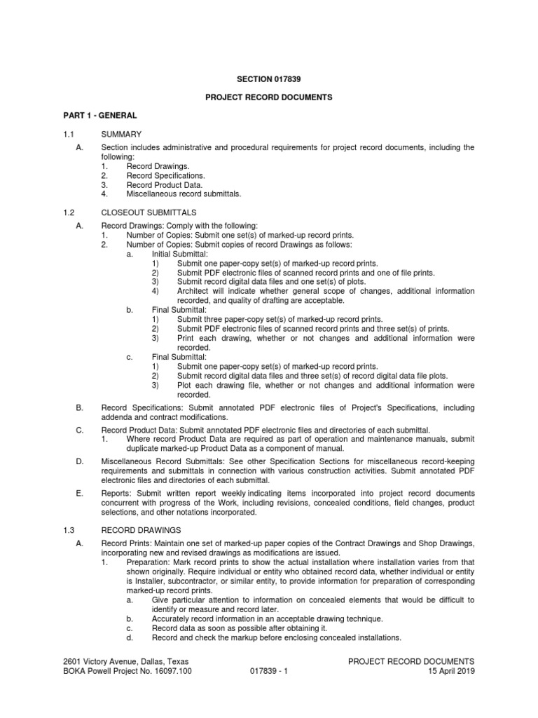 Project Record Documents | Download Free PDF | Specification (Technical Standard) | Architect