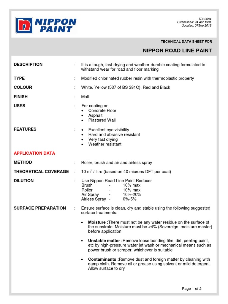 Nippon Road Line Paint TDS | PDF | Paint | Industrial Processes
