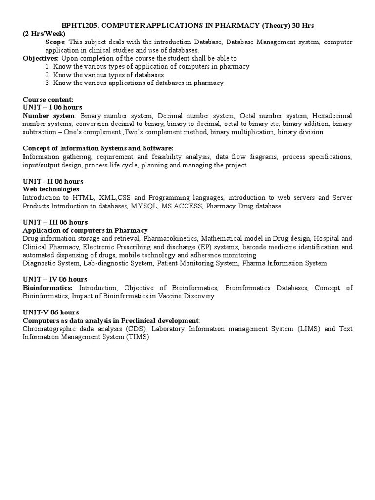 Computer Applications in Pharmacy Databases & Software | PDF