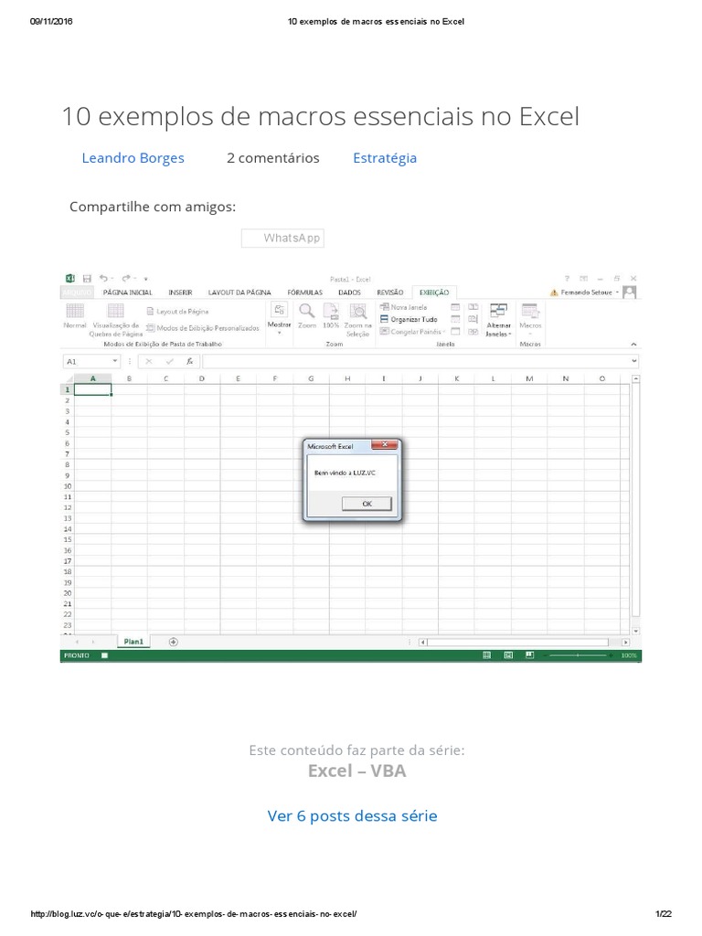 10 Exemplos De Macros Essenciais No Excel Download Grátis Pdf Macro Ciência Da Computação 