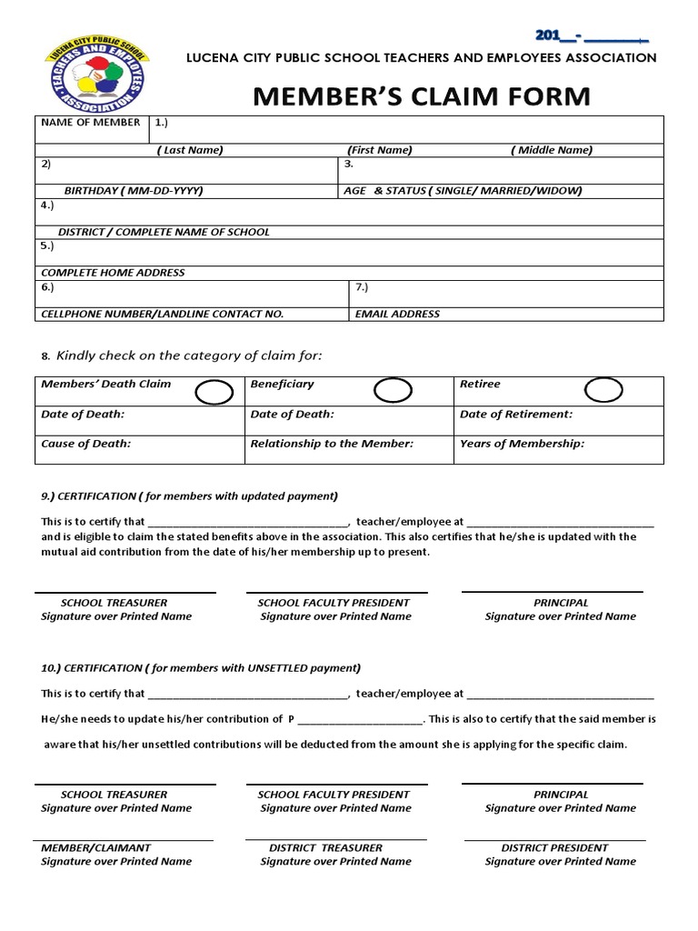 Claim Form Lcpsea2018 | PDF | Medicine | Health Care