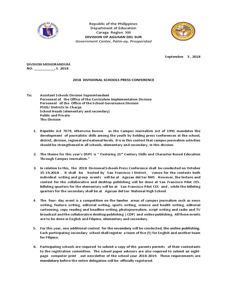 2018 DSPC Memorandum 1 | PDF | Fee | Journalism